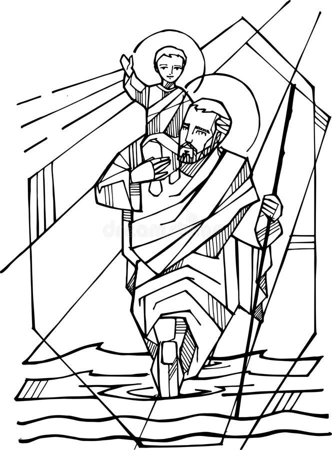 Saint Christopher and Baby Jesus Illustration Stock Vector ...