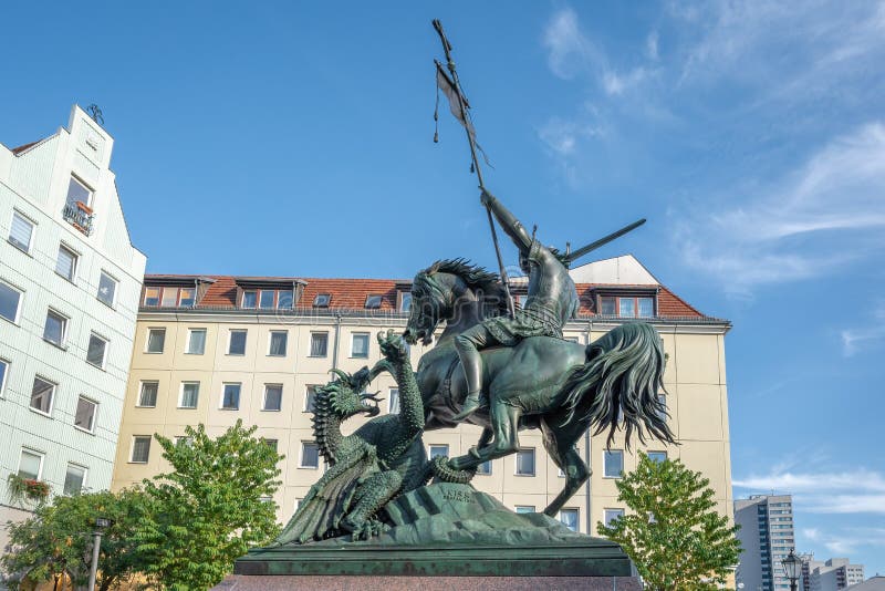 Saint George Slaying the Dragon Statue - Berlin, Germany Stock Photo ...