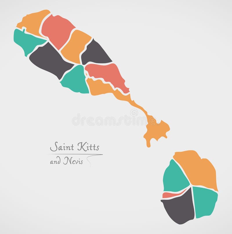 Saint Kitts and Nevis Map with States and Modern Round Shapes Stock ...