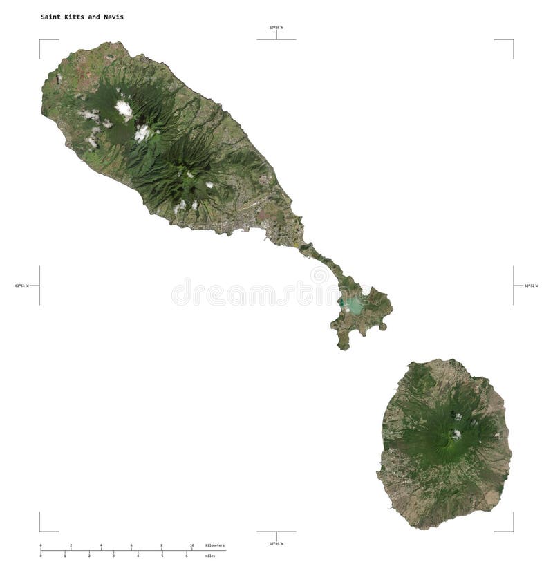 Saint Kitts and Nevis Shape on White. High-res Satellite Stock ...