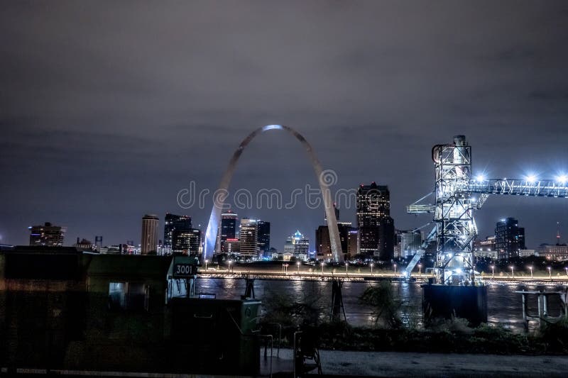 Saint Louis City Skyline at Night Stock Image - Image of monument ...