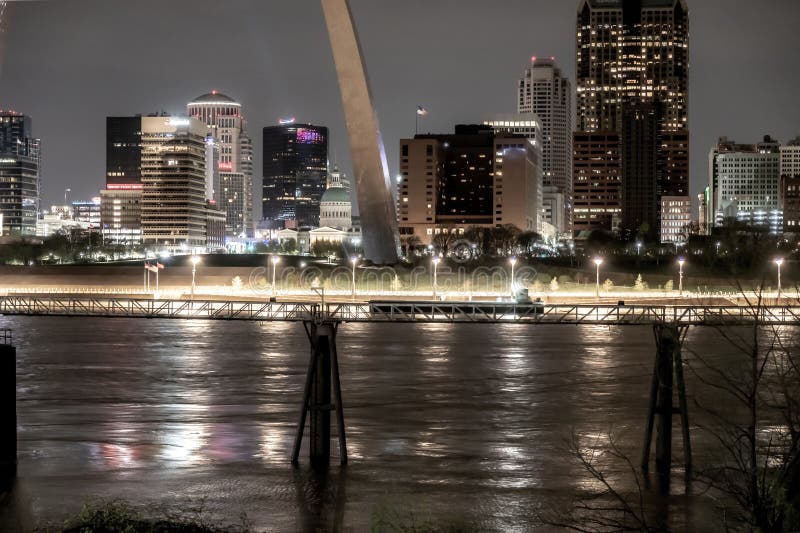 Saint Louis City Skyline at Night Stock Photo - Image of saint, front ...