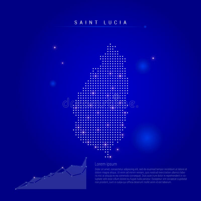 Saint Lucia Illuminated Map with Glowing Dots. Dark Blue Space ...