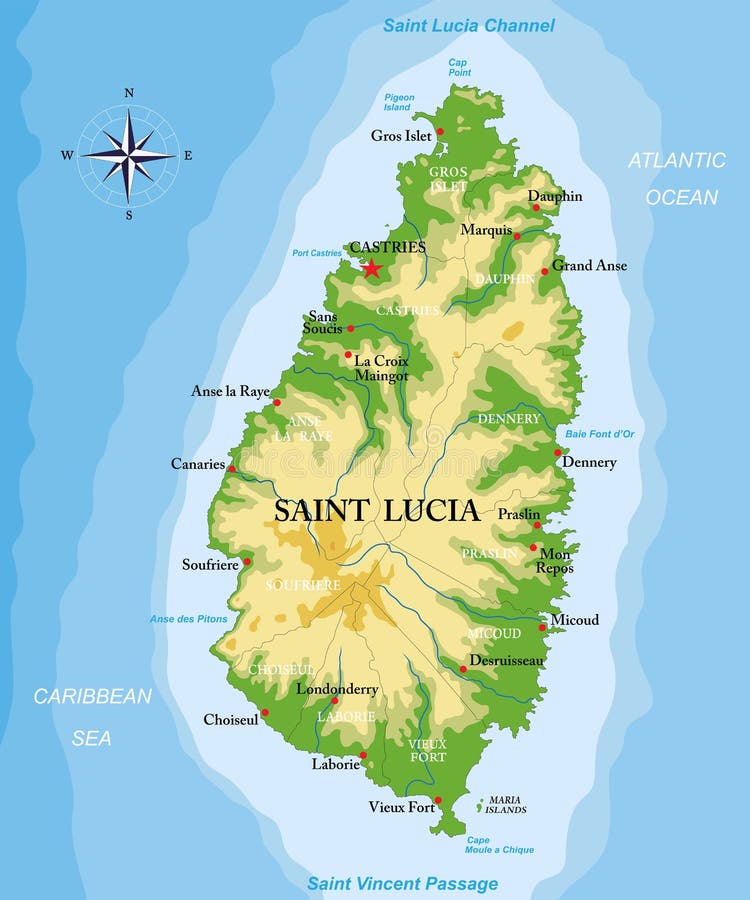 Saint Lucia Island Highly Detailed Physical Map Stock Vector ...