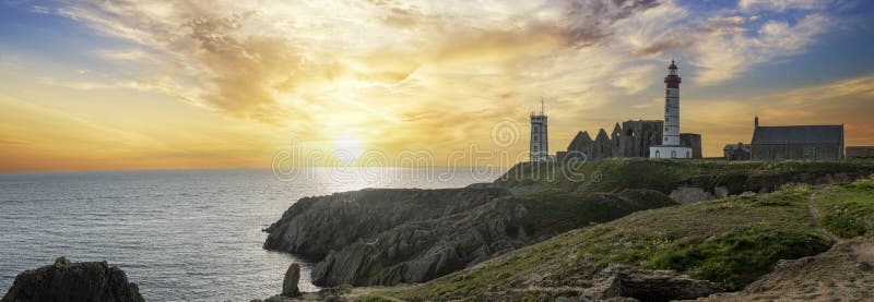 The Saint-Mathieu Lighthouse Panorama Stock Photo - Image of clouds ...