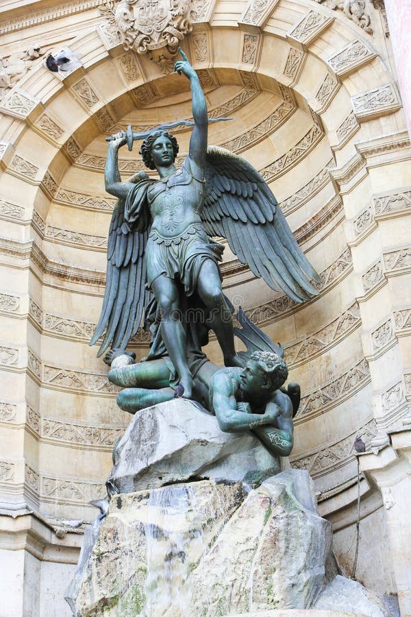 Saint Michael S Statue, Paris Stock Image - Image of france, outdoors ...