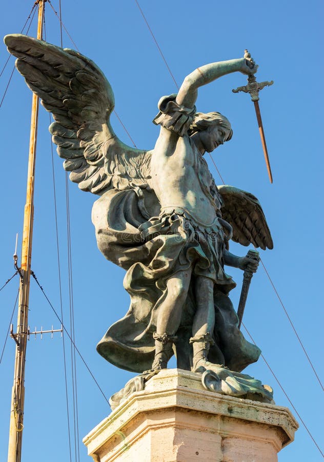 Saint Michael Statue at Top of Castel Sant`Angelo in Rome Stock Photo ...