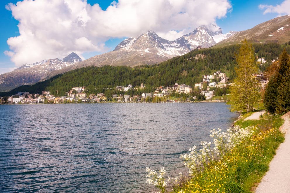 Saint Moritz Lake in Switzerland in Summer Stock Image - Image of ...