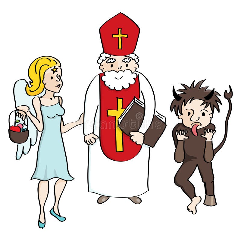 Saint Nicholas, Angel and Devil Stock Vector - Illustration of angel ...