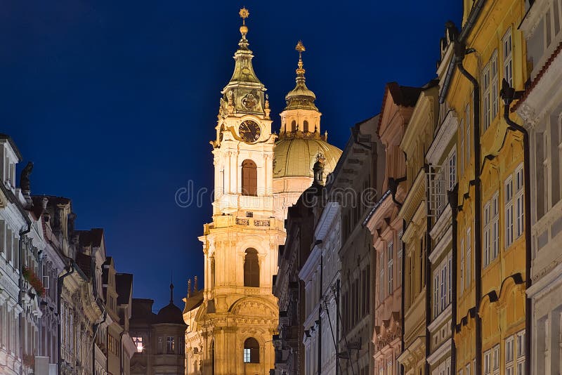 Saint Nicholas Bell Tower at Night Stock Photo - Image of prague, view ...