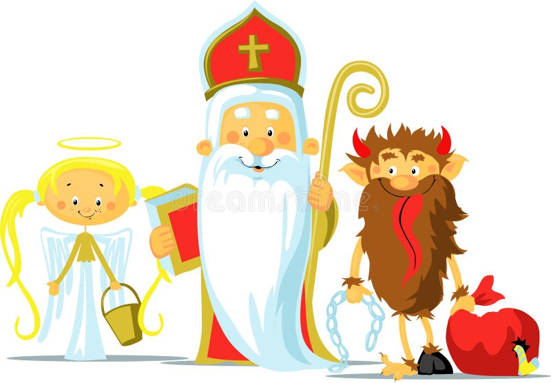 Saint Nicholas, Devil and Angel - Vector Illustration Isolated on White ...