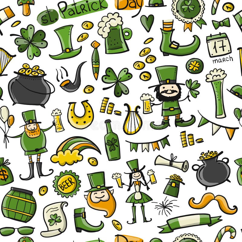 Saint Patrick Day, Set Icons. Seamless Pattern for Your Design Stock ...