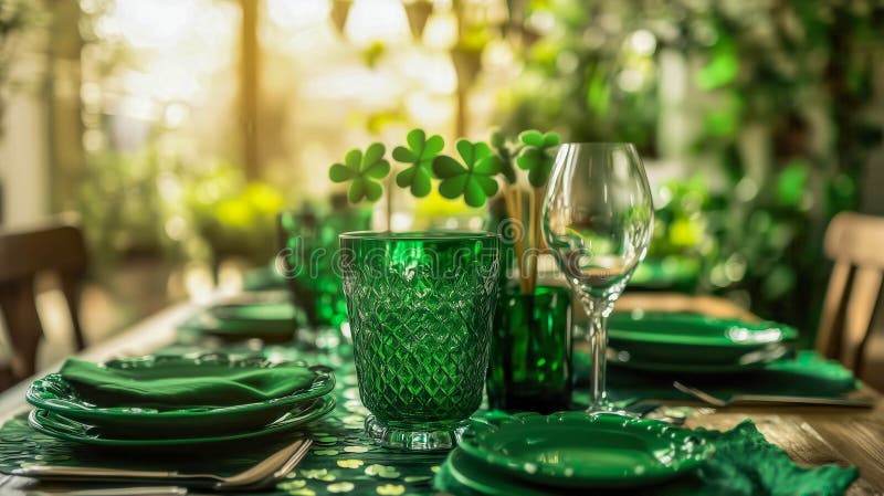 Saint Patrick S Day Festive Table Setting with Shamrocks and Emerald ...
