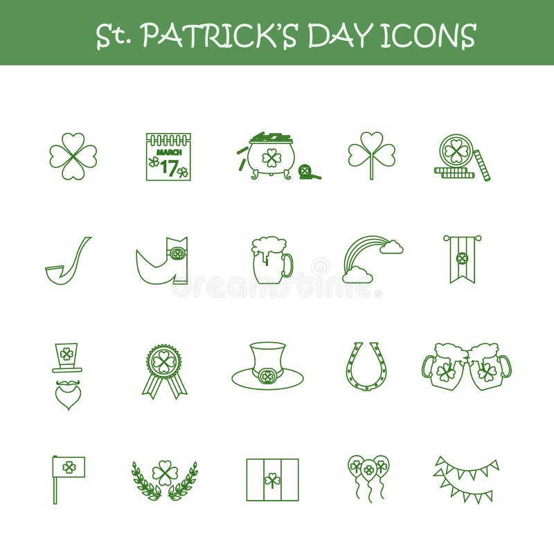 Saint Patrick`s Day Line Icons Stock Vector - Illustration of saint ...
