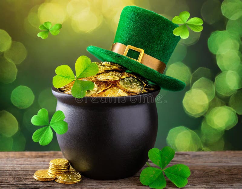 Saint Patrick S Day Pot O Gold Buckets with Hat and Shamrocks Stock ...