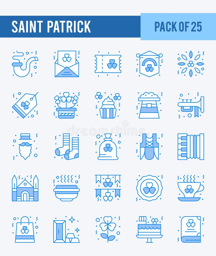 25 Saint Patrick. Two Color Icons Pack. Vector Illustration Stock ...