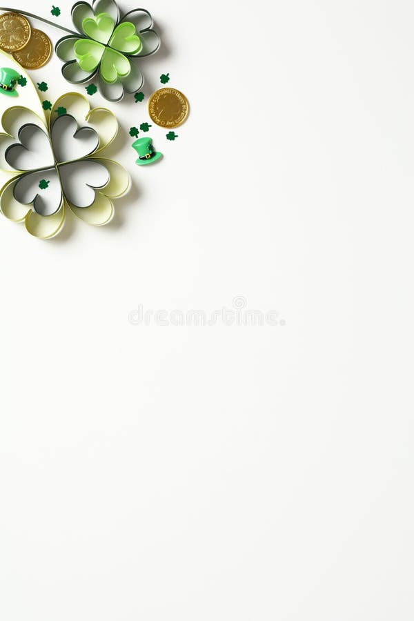 Saint Patricks Day Vertical Background with Paper Cut Clover Leaves ...