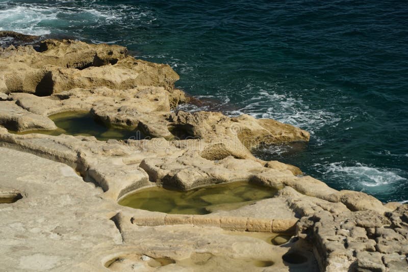 Saint Peter Pools Malta Rock Formation Hole on Rocks Stock Photo ...
