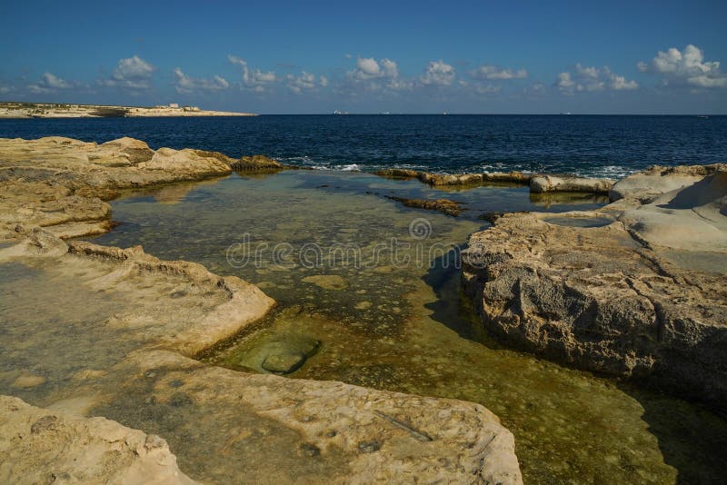 Saint Peter Pools Malta Rock Formation Hole on Rocks Stock Image ...
