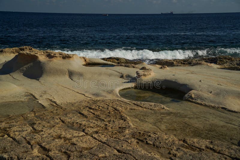 Saint Peter Pools Malta Rock Formation Hole on Rocks Stock Photo ...