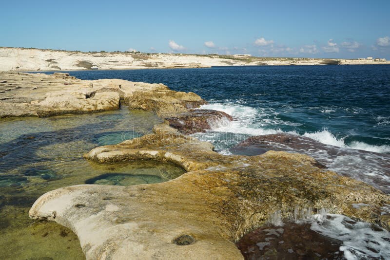Saint Peter Pools Malta Rock Formation Hole on Rocks Stock Photo ...