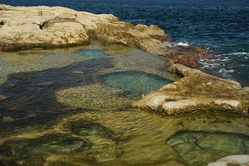 Saint Peter Pools Malta Rock Formation Hole on Rocks Stock Image ...