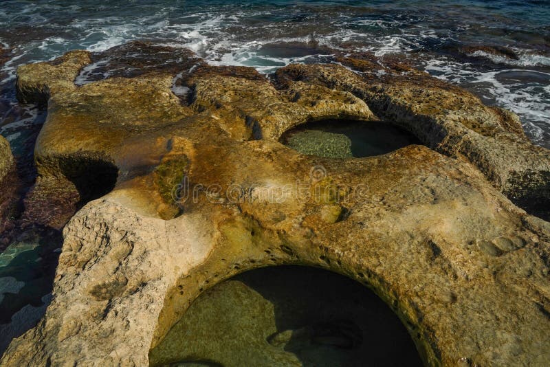 Saint Peter Pools Malta Rock Formation Hole on Rocks Stock Image ...
