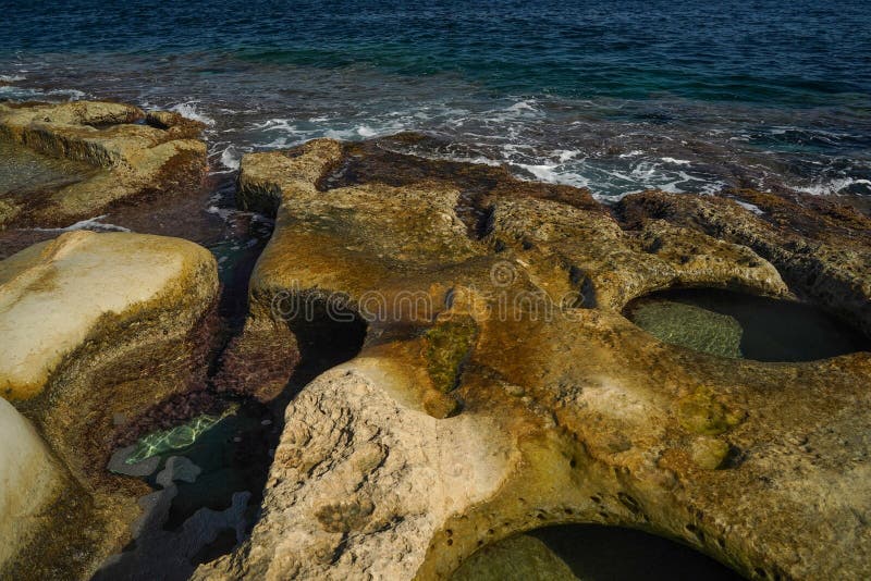 Saint Peter Pools Malta Rock Formation Hole on Rocks Stock Photo ...