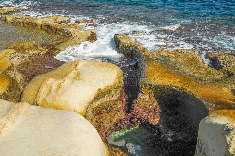 Saint Peter Pools Malta Rock Formation Hole on Rocks Stock Image ...