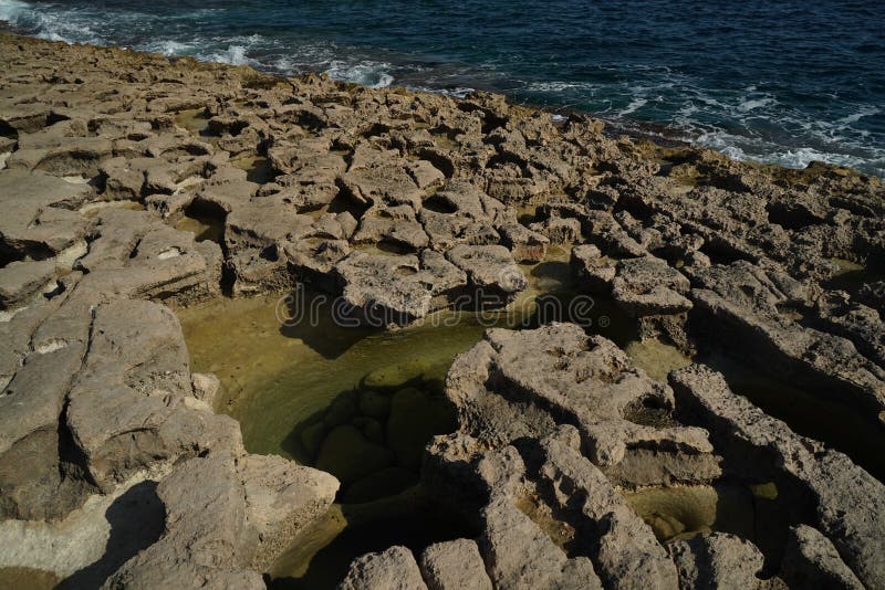 Saint Peter Pools Malta Rock Formation Hole on Rocks Stock Image ...