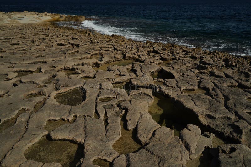 Saint Peter Pools Malta Rock Formation Hole on Rocks Stock Image ...