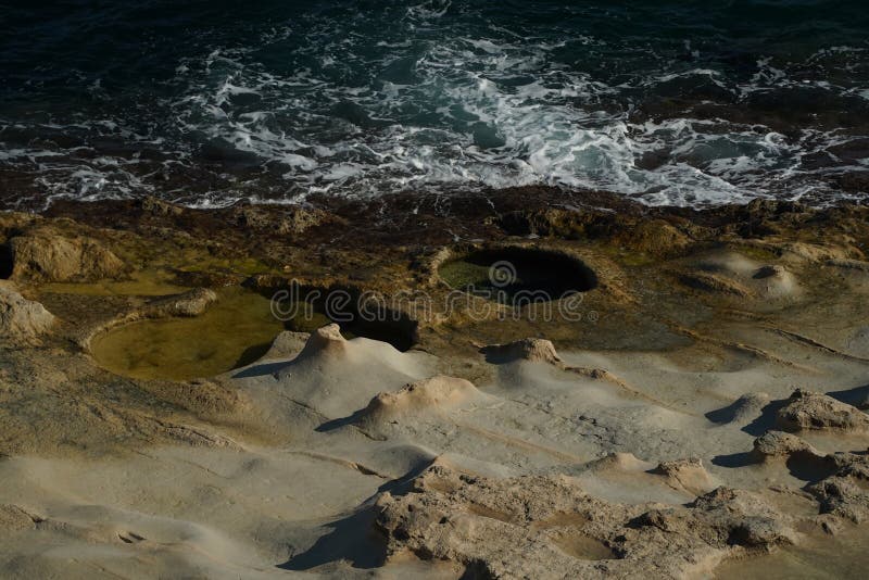 Saint Peter Pools Malta Rock Formation Hole on Rocks Stock Image ...