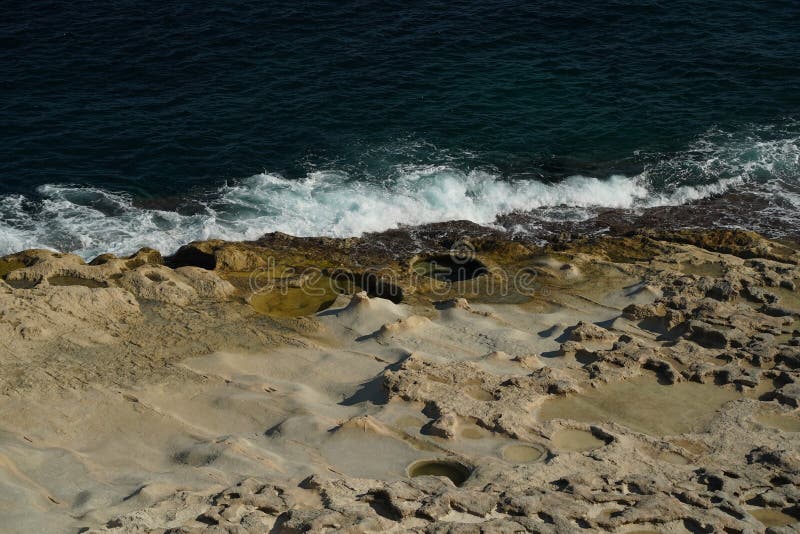 Saint Peter Pools Malta Rock Formation Hole on Rocks Stock Photo ...