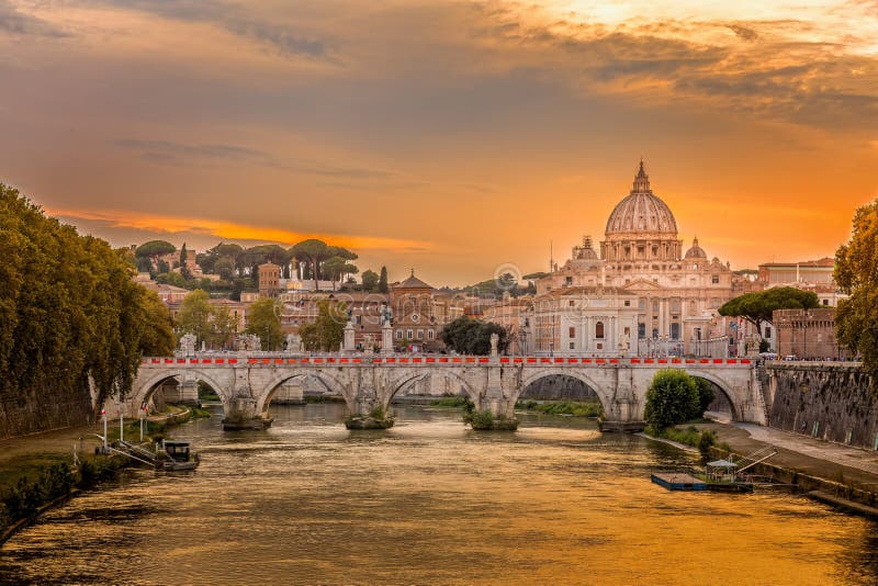 Saint Peters Basilica and the Santangelo Bridge Stock Photo - Image of ...