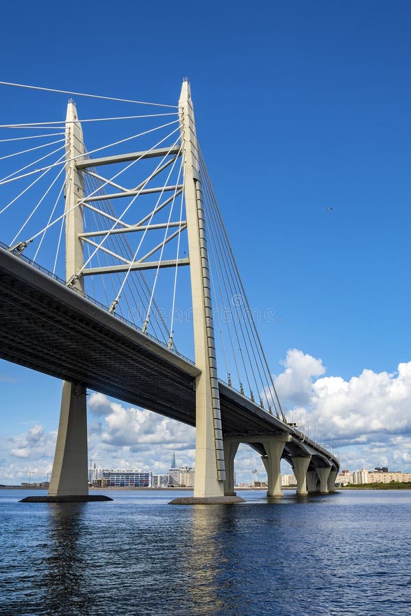 Saint Petersburg, the Pylon of the Cable-stayed Bridge Over the Ship`s ...