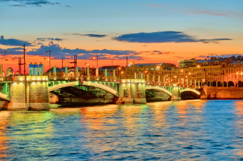 Saint-Petersburg, Russia - Jun 09, 2021: Exchange Bridge during the ...