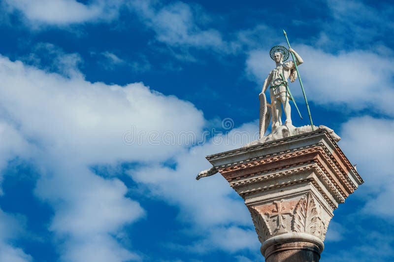 St Theodore Statue with Clouds in Venice Stock Photo - Image of lance ...