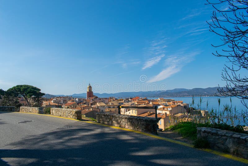 Saint Tropez View from Above with Bench on the Side of the Hill Stock ...