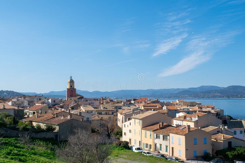 Saint Tropez View from Above with Bench on the Side of the Hill Stock ...