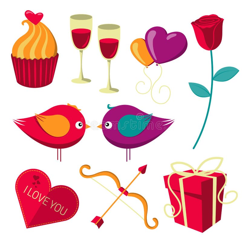 Saint Valentine S Day Objects Set Stock Vector - Illustration of ...