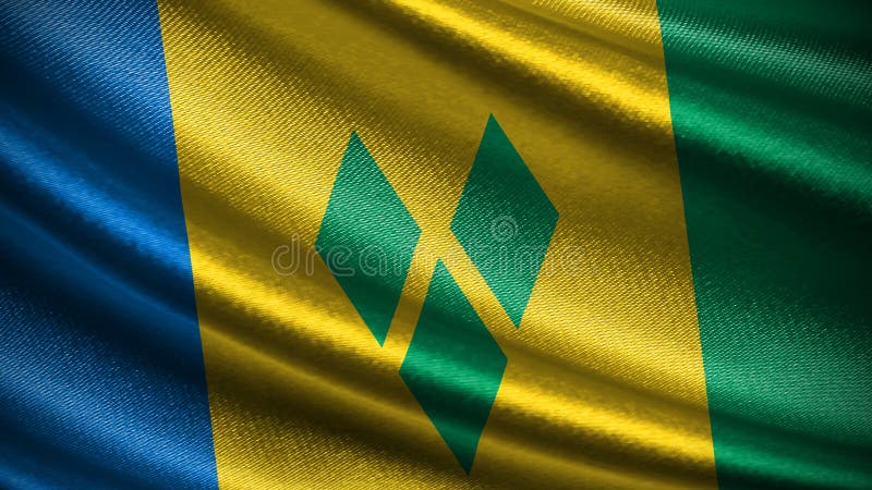 Saint Vincent and the Grenadines Flag with Realistic Silky Wave Texture ...