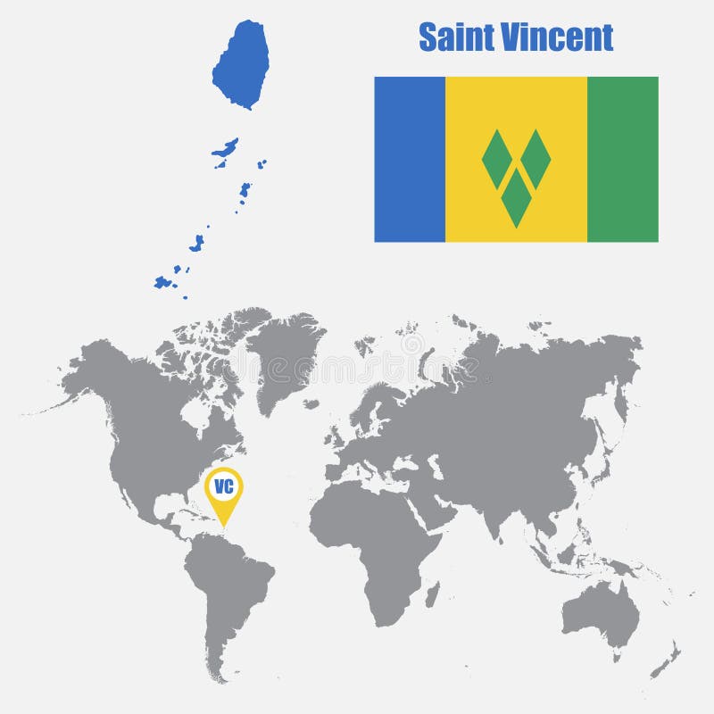 Magnified Saint Vincent and the Grenadines Over Map of the World, 3 ...