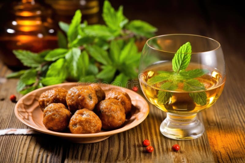 Saison with a Dish of Mint-marinated Meatballs Stock Image - Image of ...