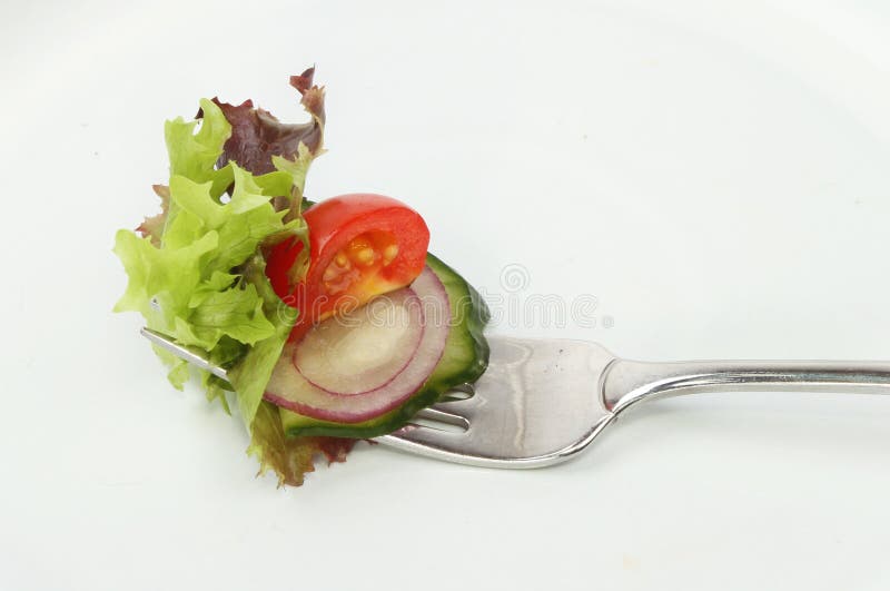 Sakad on a fork stock photo. Image of rosso, salad, plate - 85278936
