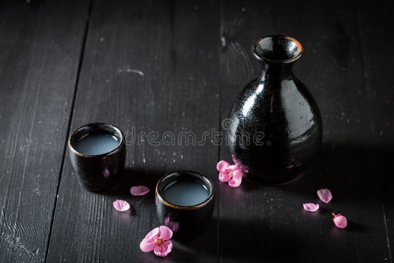 Sake in Black Ceramics on Table Stock Photo - Image of small, serving ...