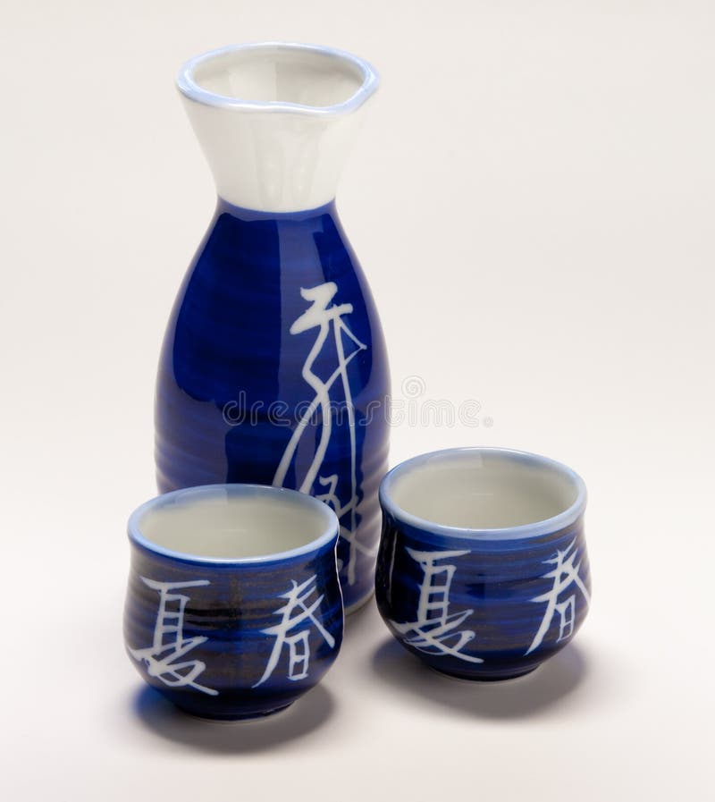 Sake Container with Cups. Isolated Stock Image - Image of warm, sake ...