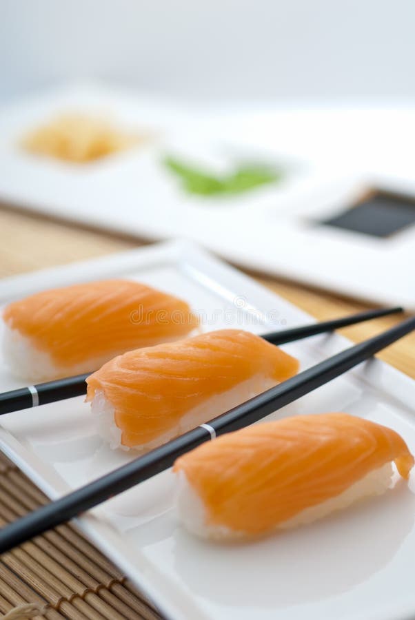 Sake Nigiri Sushi stock image. Image of rice, fish, food - 44917485