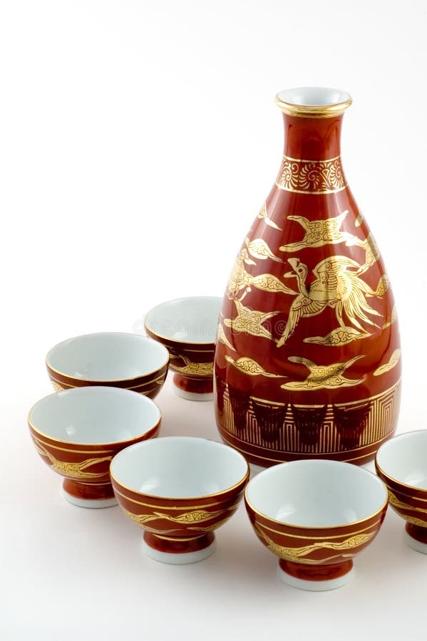 Sake Container with Cups. Isolated Stock Image - Image of warm, sake ...