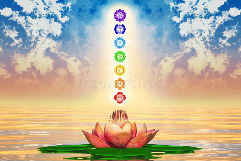 Sakrala Lotus and Chakras stock illustrationer. Illustration av andlig ...