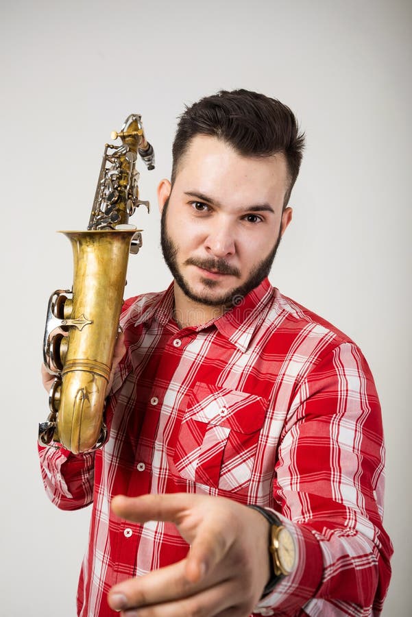 Saksofonowego Gracza Saksofonista Z Saksofonem Zdjęcie Stock - Obraz ...